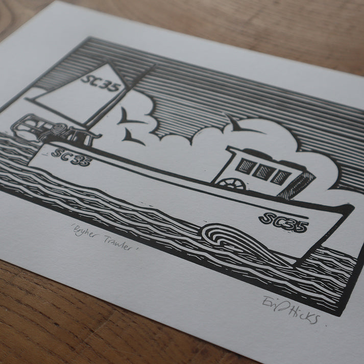 'Bryher Trawler' Linocut Print – Erica Hicks